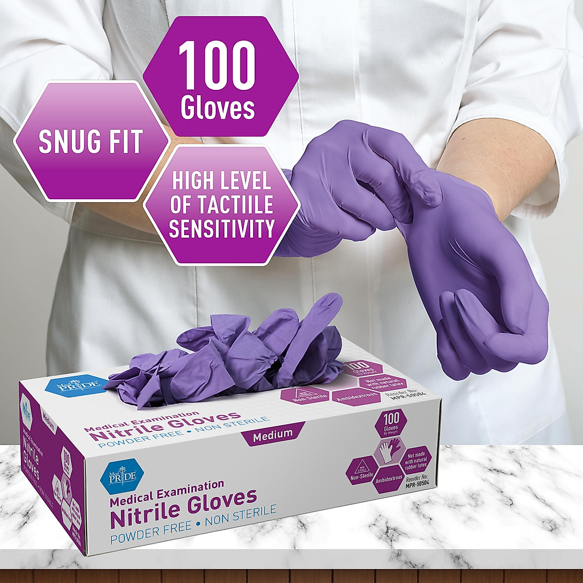 MedPride Powder-Free Nitrile Exam Gloves, Medium, Box/100