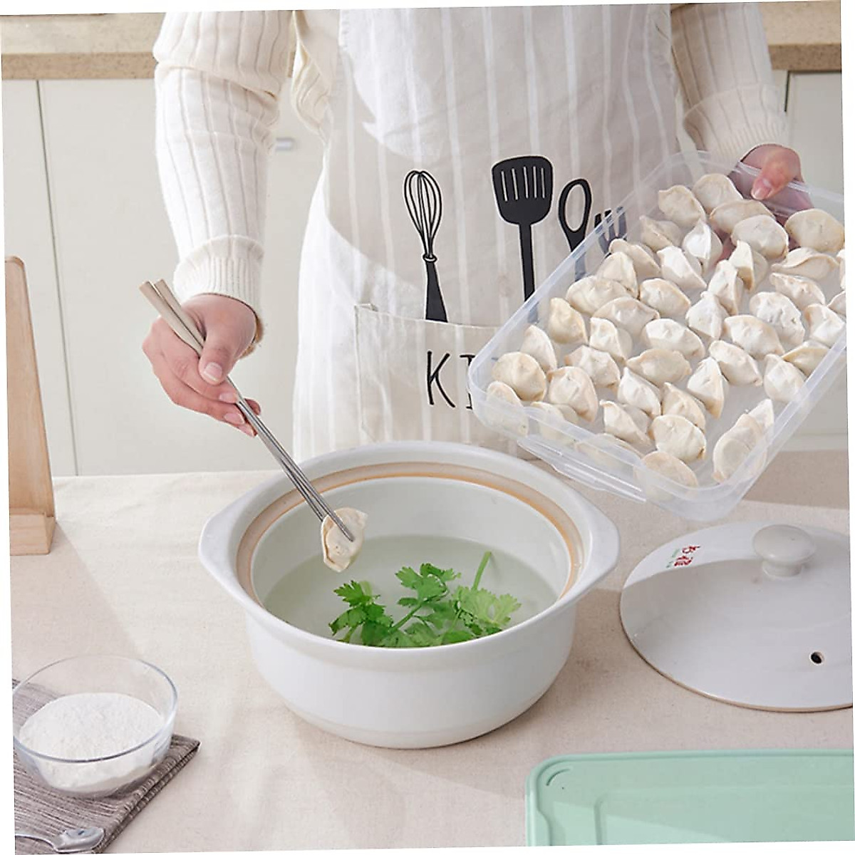 apofly 3PCS Fridge Food Holder Dumpling Storage Box Case Food Organizer Tray Container Single Layer Stackable with Lid Plastic Green