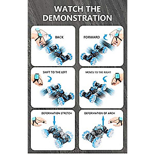 TANOKAY RC Stunt Car, 2.4GHz Remote Control + Gesture Sensing Monster Truck, Big Off Road Double Sided Racing Rock Crawler, Stunt Drift Rechargeable Vehicle for Kids & Adults