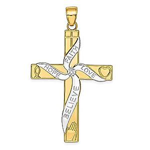 IceCarats 14K Yellow Gold Hope Faith Love Believe Latin Mexican Holy Cross Necklace Religious Pendant Jesus Christ Charm Only