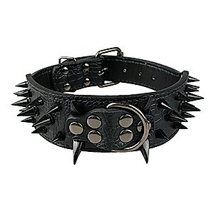 Benala Pet Dog Collar Adjustable Harness Spiked Studded Faux Leather Punk Rivet Dog Collar Pu Sharp Spikes Dog Supplies,Black,M