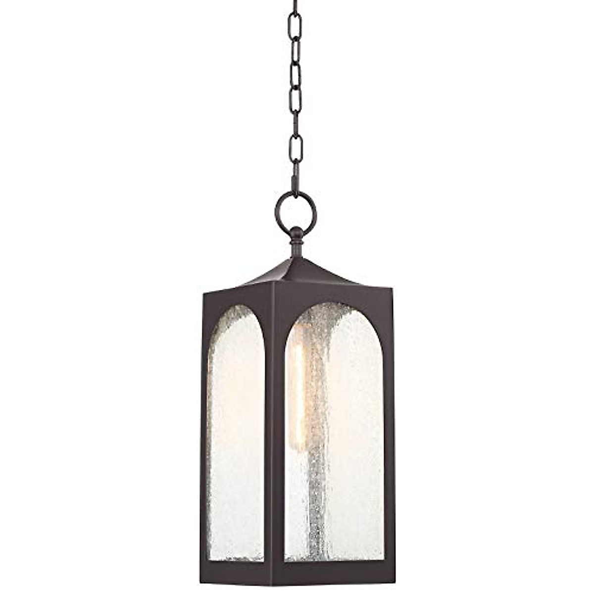 Possini Euro Design Tyne Modern Outdoor Hanging Light Fixture Bronze Lantern 19" Seedy Glass Shade for Exterior Barn Deck House Porch Yard Patio Outside Garage Front Door Garden Home Roof Lawn