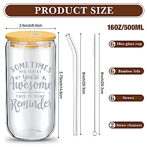 Purpeak 6 Set Team Gifts for Employees Thank You Gifts Teacher Staff Appreciation Gifts 16oz Can Shaped Beer Glass with Lids Straws Brushes Thank You Cups for Nurse Coworkers(Sometimes Forget)