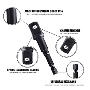 Drill Bit Extension Set-6 PCS Impact Socket Adapter Set 1/4” 3/8” 1/2” Hex Shank 3 Swivel /3 Straight Impact Driver Bit Set Socket Holder Drill Attachment Accessories for Hard-to-Reach Spaces-BLS6