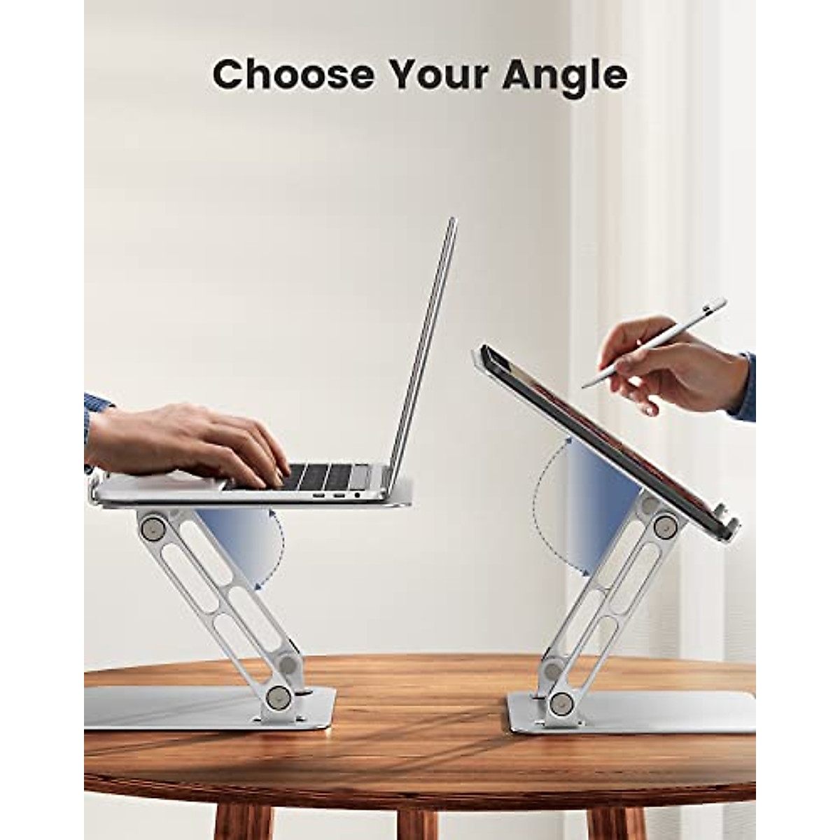 HUANUO Adjustable Laptop Stand, Aluminum Laptop Riser, Ergonomic Laptop Stand for Desk, Notebook Computer Stand Holder Compatible with 10-17” Laptops, Silver, HNLS07S