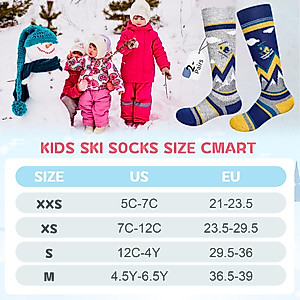unenow Merino Wool Ski Socks Kids 2 Pairs, Winter Warm Snowboarding Thermal Socks for Boys Girls Toddlers
