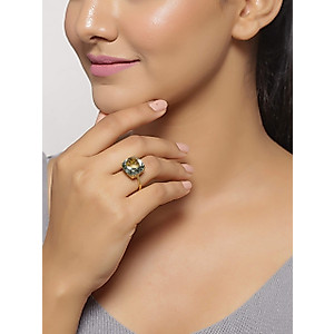 YoTreasure Green Amethyst Solid Sterling Silver Gold Plated Statement Ring Jewelry