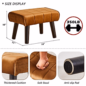 Cpintltr Small Foot Stool Ottoman Modern Accent Step Stool Seat with Solid Wood Legs Velvet Soft Padded Pouf Ottomans Sofa Footrest Stools 16 inch for Couch Living Room Bedroom Entryway Brown