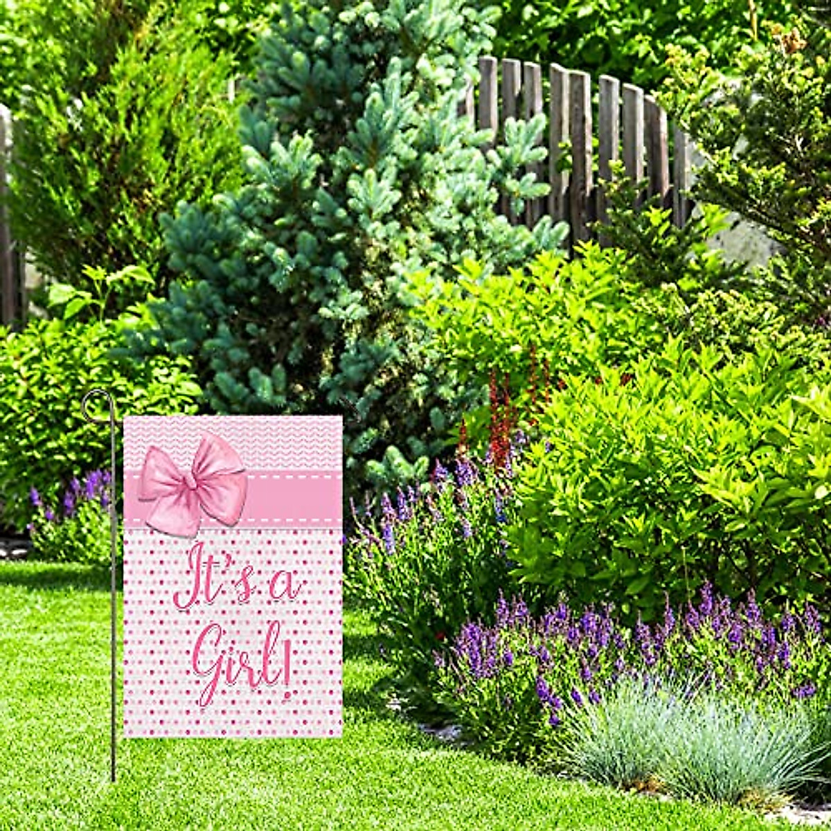 It's A Girl Garden Flag Pink Baby Shower Birth Announcement Decorations for Girl 12x18 Inch Double Sided New Baby Garden Flag Gender Reveal Party Decor Vertical Burlap Banner Outdoor Lawn Yard Sign