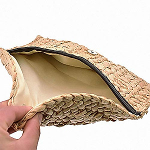Women Straw Woven Clutch Purse Envelope Handbag Hasp Summer Beach Wallet