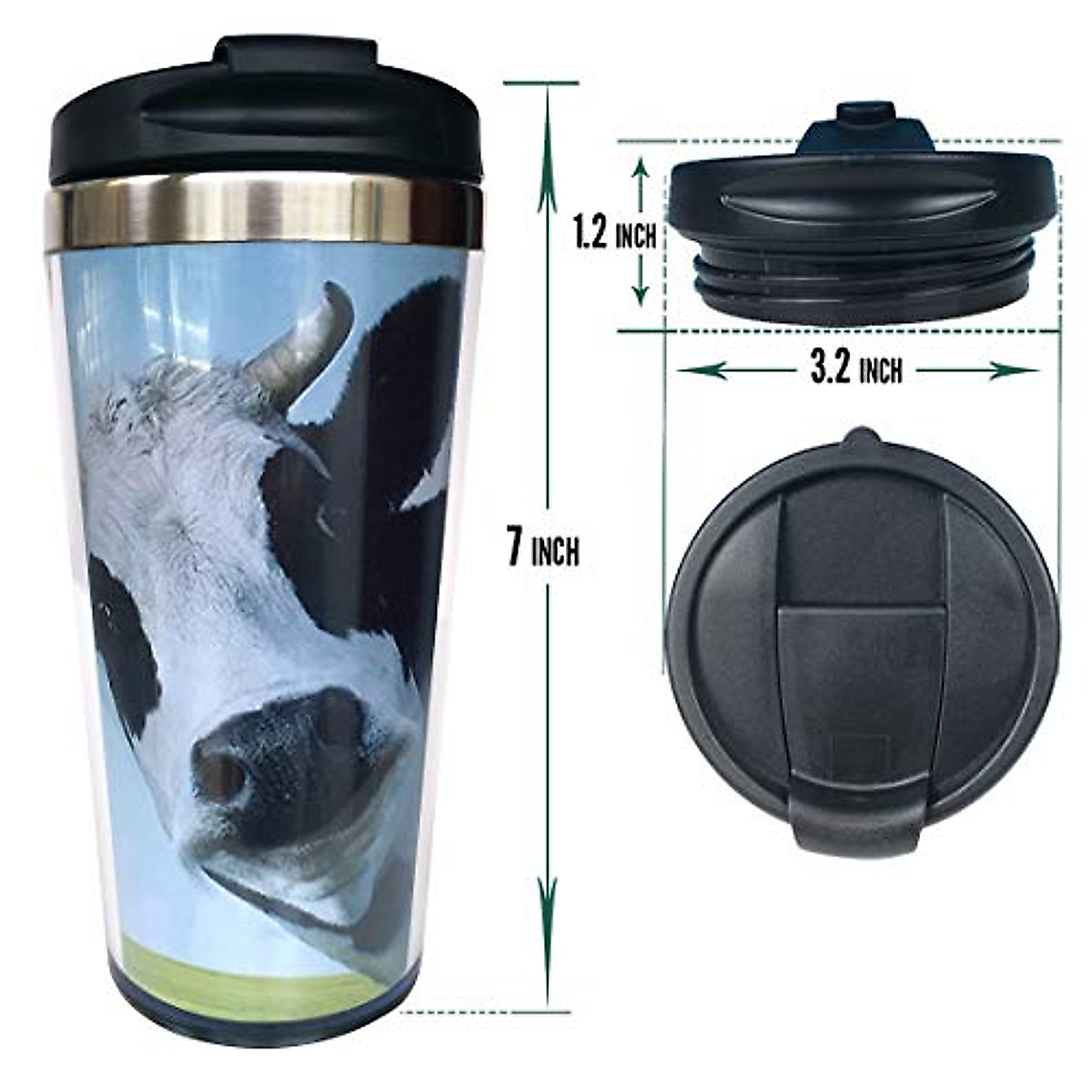NVJUI JUFOPL Funny Cow On The Ranch Travel Tumbler Coffee Mug for Men's & Women's 15 oz, With Flip Lid, Stainless Steel, Vacuum Insulated, Water Bottle Cup