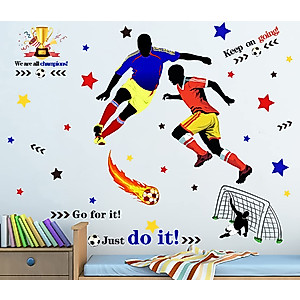 YXY LLC Soccer Football Wall Decals Stickers for Boys Room, Football Soccer Player Wall Stickers Decors for Boys Room Bedroom