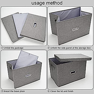 Wondersen Larger Collapsible Storage Bins with Lid (17.3x11.8x11.4 inch) Linen Fabric Clothing Storage Box Closet Organizer for Clothes Shoes Books and office stuff Light Weight 2 Pack, Grey