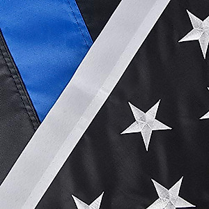 Thin Blue Line Flag, 3x5 FT Blue line Flag Made in US, with Embroidered Stars, Sewn Stripes, Brass Grommets, UV Protection, 300D Nylon Black White and Blue