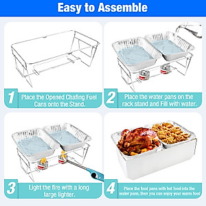 Restlrious Chafing Dish Buffet Set Disposable 4 Pack Full Size Aluminum Buffet Serving Kit, Chafer Stand Kit for Food Warmer in 36 Pieces w/Food Pan Water Pan & Utensils, for Parties Events BBQ