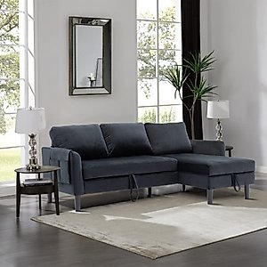 PEIHONGET Sleeper Sectional Sofa, 72.44" Velvet L-Shape 3 Seat with Pull Out Bed, Sectional Sofa Couch with Storage Chaise Living Room Bedroom Apartment(Black)