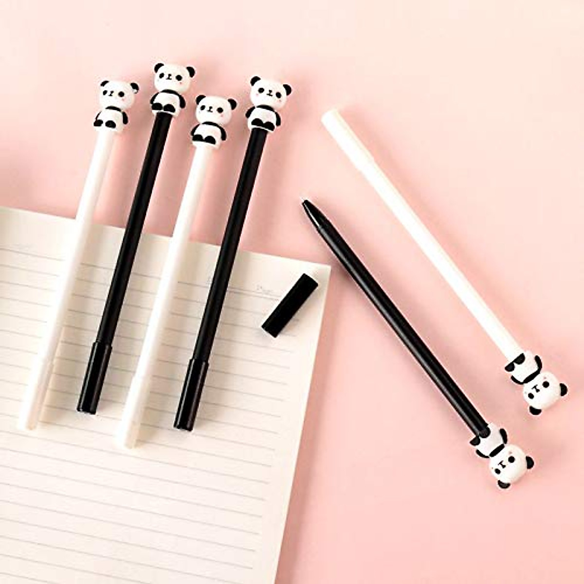 12pcs 0.5mm Cute Kawaii Animal Panda Pens Black Ink Gel Pens Fine Point Roller Pens (White)