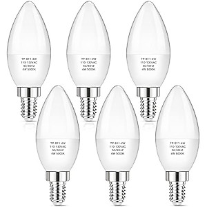 MAXvolador E12 LED Candelabra Light Bulbs 40W Equivalent, Daylight White 5000K 4W Chandelier Light Bulbs, Type B Bulb B11 Candle Bulbs Base Bulb 400 Lumens, Non-Dimmable, Pack of 6