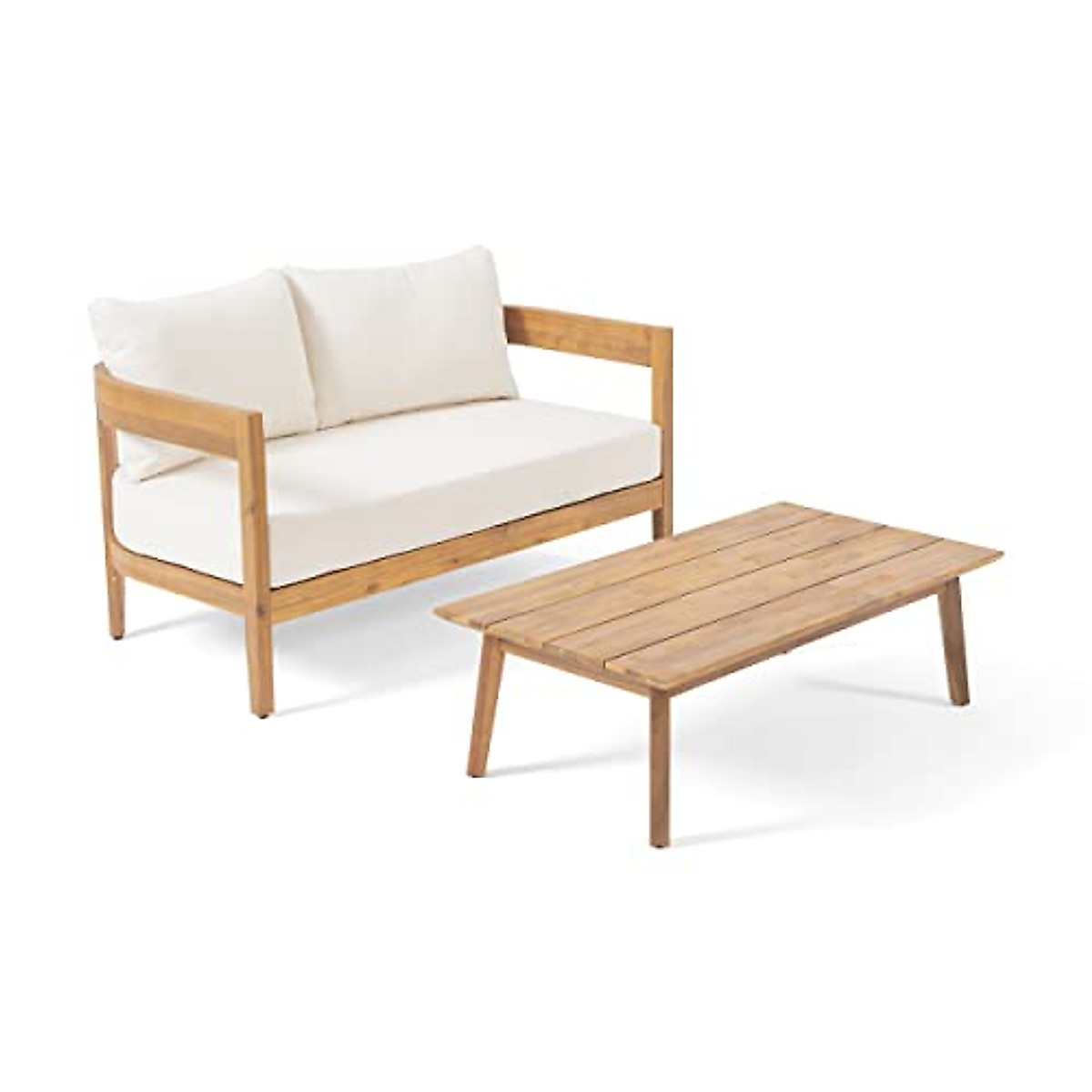 Christopher Knight Home Alina Outdoor Loveseat Set with Coffee Table, Teak Finish, Beige