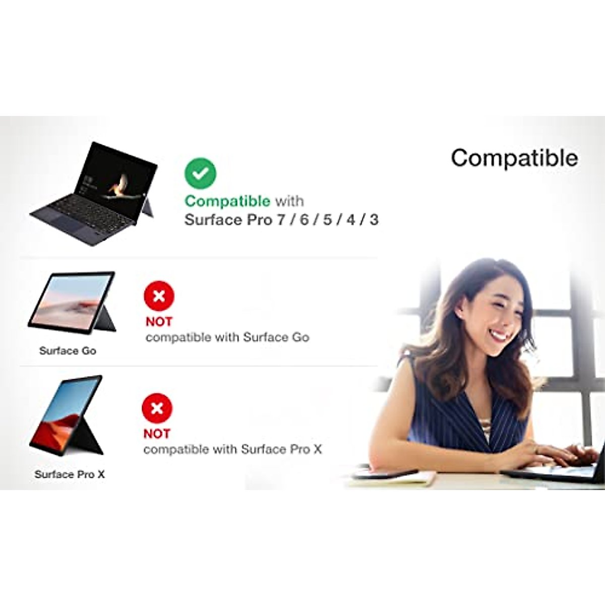 Keyboard Replacement Type Cover Trackpad Mouse for Microsoft Surface Pro 7 / 6 / 5 / 4 / 3 Ergonomic Portable Slim Wireless Bluetooth Rechargeable (with Backlit)