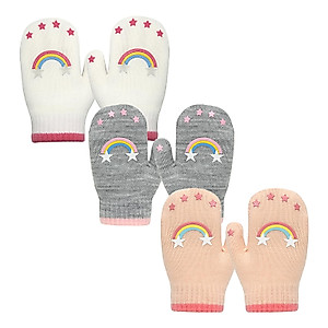 Evridwear Toddler Mittens Girl Boy Mittens 3 Pairs Knitted Stretch Gloves for Kids Toddler Winter Warm