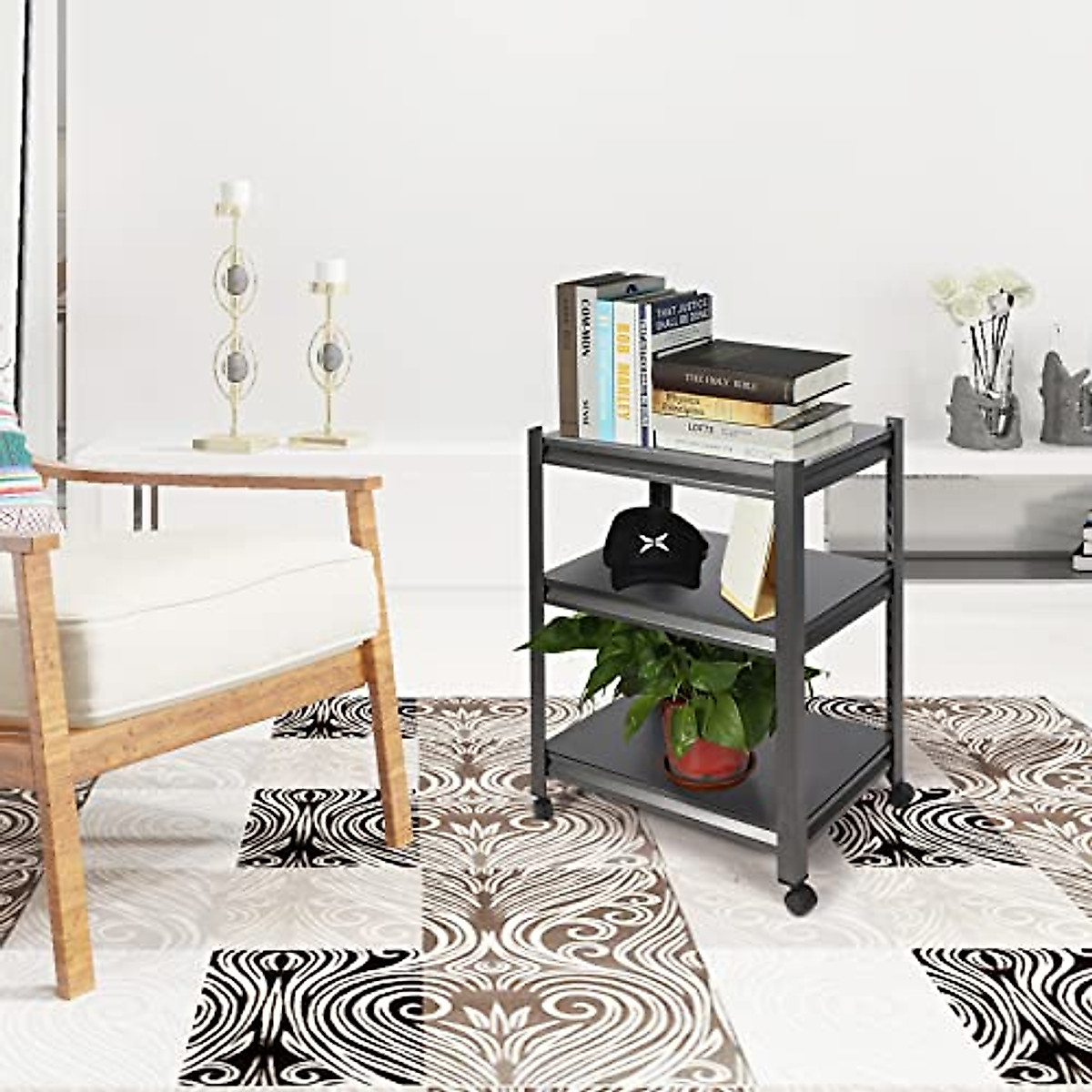 ALAPUR Adjustable Garage Shelving Heavy Duty with Wheels,3 Tier Metal Garage Storage Shelves Units for Basement Utility Shed Workshop, L23.6''xW15.7''xH33.5'',Black