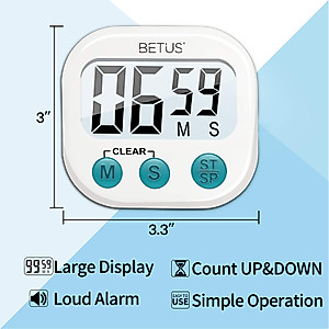 Betus Digital Kitchen Timer - Big Digits, Simple Operation and Loud Alarm - Magnetic Backing or Table Stand - Stopwatch Count Up and Down for Cooking Baking Sports Games Office