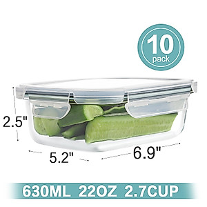 HOMBERKING 10 Pack Glass Meal Prep Containers, Glass Food Storage Containers with Lids, Airtight Glass Lunch Bento Boxes, BPA-Free & Leak Proof (10 lids & 10 Containers)