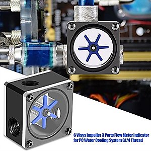 Fosa Meter Indicator, G1/4 Threaded 6 Impeller 3 Ways for PC Computer Water Cooling System