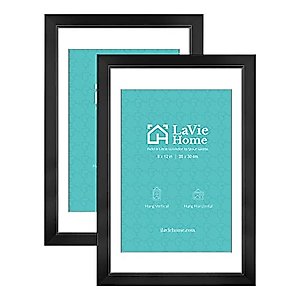 LaVie Home 8x12 Picture Frames (2 Pack, Black), Simple Designed Wood Frame Set for Pictures 6x8 with Mat, Horizontal and Vertical Formats for Wall Mounting, Ideal for Home Decor and Office Decor