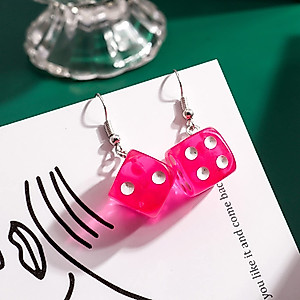 YUNXI 6 Pairs Resin 3D Dice Earrings Cool Funny Cubic Dice Geometric Drop Earrings Aesthetic Cube Dice Casino Night Club Party Jewelry (6 Pairs Resin 3D Dice Earrings)