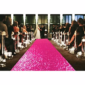 ShinyBeauty 4FTx15FT-Sequin Aisle Runner-Fuchsia Sparkly Carpet Runner for Wedding/Christmas/Thanksgiving Decor