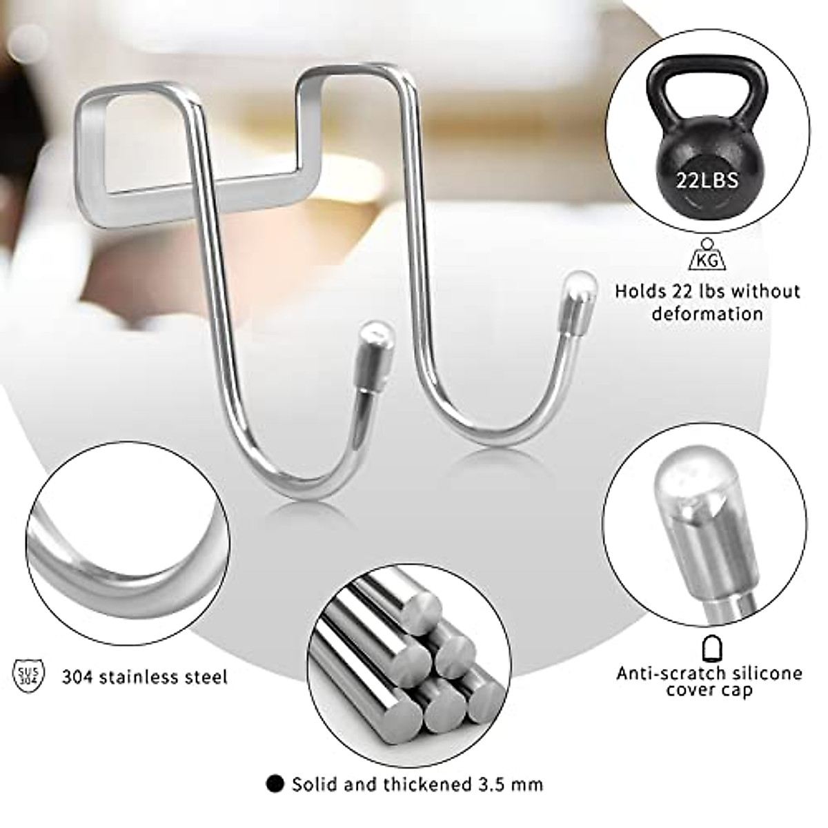 Colorlife Over The Door Hooks 8 Pack S Hooks for Hanging Heavy Duty Metal Organizer Hooks for Living Room, Bedroom, Bathroom, Kitchen Hanging Pots,Pans,Kitchen Utensil,Plants,Cups,Bags,Clothes-Silver