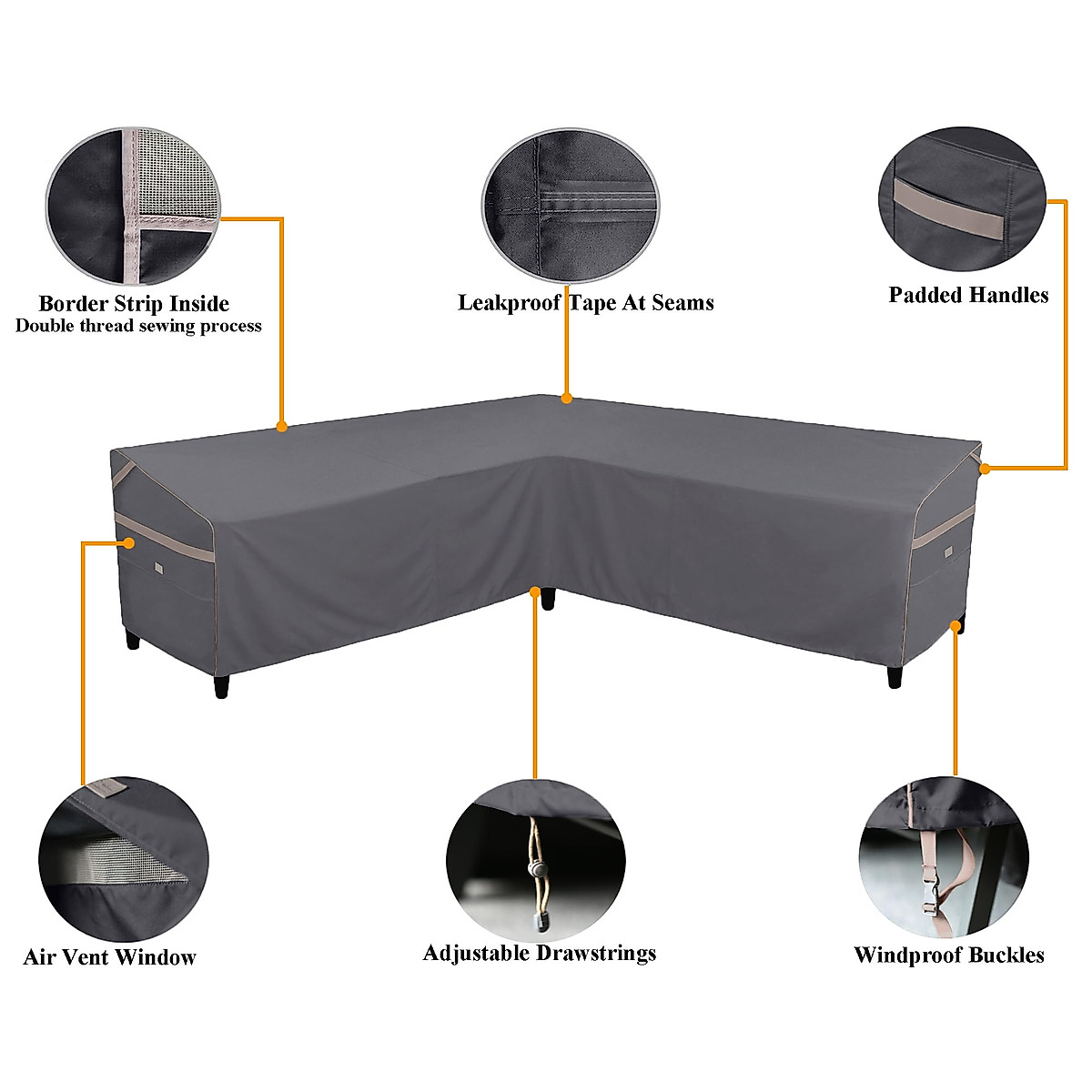 Garden Balsam Heavy Duty Waterproof Patio Furniture Covers,Fade Resistant Outdoor Sofa Covers V-Shaped Sofa Cover 115" W (on Each Side) x 33" D x 31" H Dark Grey