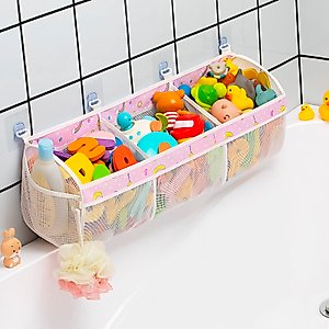 Austion Original Baby Bath Toy Storage, for Sorting Bath tub Toys, Space Saving Bath Toy Organizer for Bathtub, Suitable for Storing Large Numbers of Bath Toys for Girls Ages 4-8.（Pink）