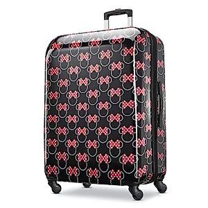 American Tourister Disney Hardside Luggage with Spinner Wheels, Minnie Mouse Head Bow, Checked-Large 28-Inch