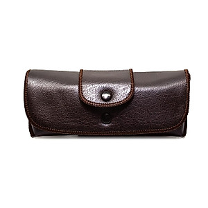 Calabria Double Snap Belt Loop Eyeglass Case Brown PU Leather Vintage Old School Eye Glasses Pouch Semi-Hard Sunglass Holder