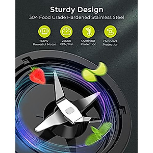 Syvio Blender for Shakes and Smoothies, 600W Personal Blender, Smoothie Blender with 2 BPA-Free 20 Oz Sport Cup, 2 Party Mugs, 1 * 10 Oz short cup,Easy to Clean