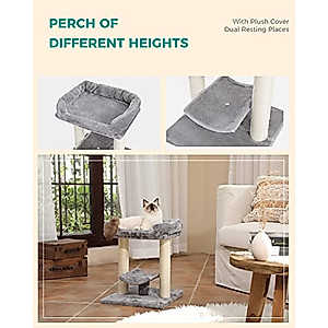 PETEPELA Cat Scratching Post, Cat Tree Tower for Indoor Cats, Cat Scratcher with Large Plush Top Perch Bed, Cat Post and Curved Platform