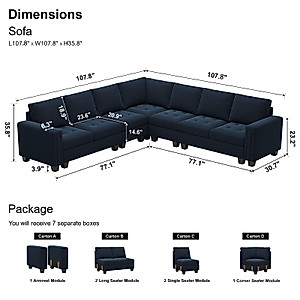 Belffin Modular Velvet Sectional L Shape Sofa Couch Oversized Convertible Sectional Sofa Couch with Reversible Chaise for Living Room Blue