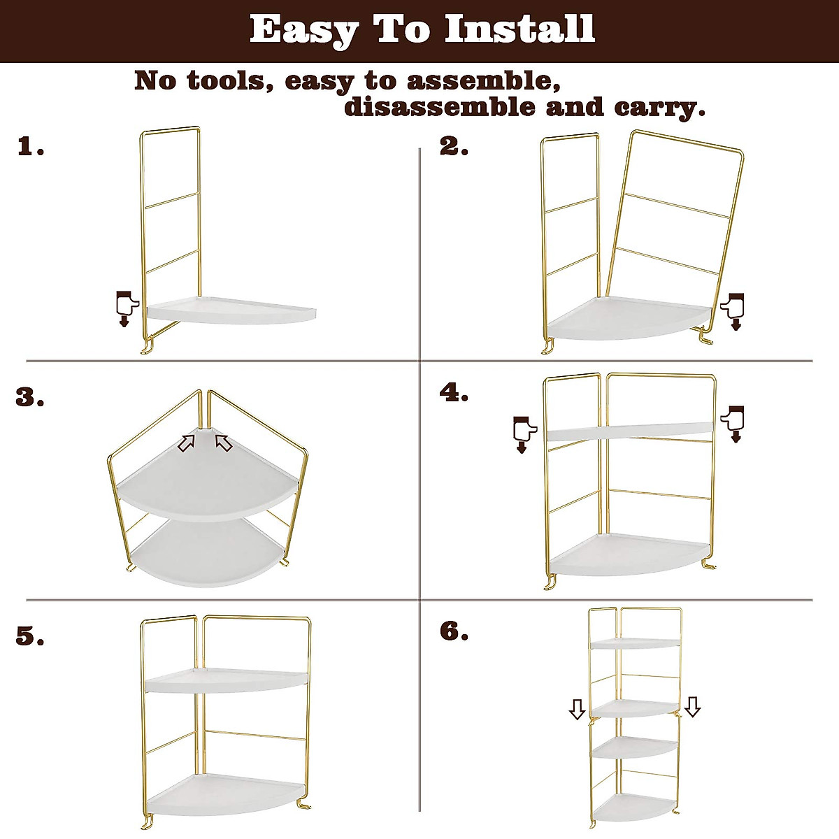 3-Tier Kitchen Spice Rack , Standing Rack,Triangle Bathroom Countertop Storage Shelf ,Cosmetic Organizer Holder , Stackable Cabinet Organizer , Kitchen Counter Shelf , Corner Spice Rack ,Golden