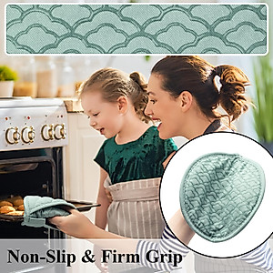Tuff4ever Pot Holders Oven Mitts 2-in-1 with Non-Slip Silicone Grip, Heat Resistant Hot Pads for Kitchen Baking Cooking 8 Inches 2 Pcs - Green