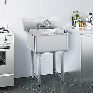 VEVOR Stainless Steel Prep & Utility Sink, 1 Compartment Free Standing Small Sink Include Faucet & legs, 27"x41" Commercial Single Bowl Sinks for Garage, Restaurant, Kitchen, Laundry, NSF Certified