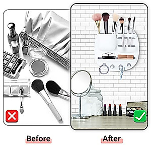 Kilolemo Wall Mounted Makeup Brush Holder Small Storage Organizer Adhesive Wall Storage Holder Hanging Container Toothbrush Storage Rack for Badroom Bathroom Kitchen（White）