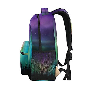 Northern Lights Aurora Borealis Backpack Waterproof School Shoulder Bag Gym Backpack Blue Mountain Laptop Bag Casual Day Pack Outdoor Travel Sports Bags for Women Men Kids