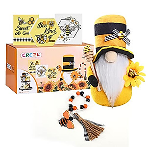5 pcs Honey Bee Gnome Tiered Tray decor (Tray Not Included) - Bumble Bee Gnome Plush, Bee World Day Wooden Sign, Bee Wooden bead garland ,for Spring and Summer kitchen table decor