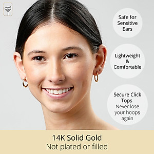 MAX + STONE Solid 14k Gold Hoop Earrings with Click Tops for Women | 0.75 Inches Small Yellow Gold