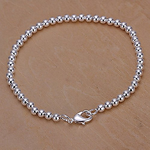 Cutesmile Fashion Jewelry 925 Sterling Silver 4mm Lucky Round Beads Bracelet for Women