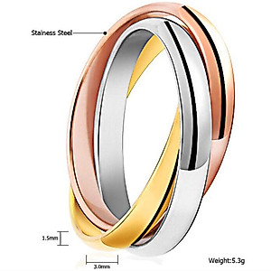 Naivo Tri-Color Gold Plated Interlocked Rolling Bands Ring Women's (ring size 9#)
