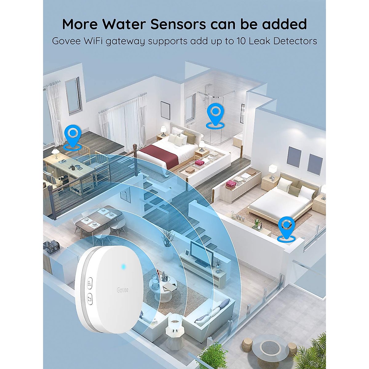 Govee WiFi Water Sensor 3 Pack, 100dB Adjustable Alarm Bundle with Govee Water Detector, 100dB Adjustable Audio Alarm Sensor